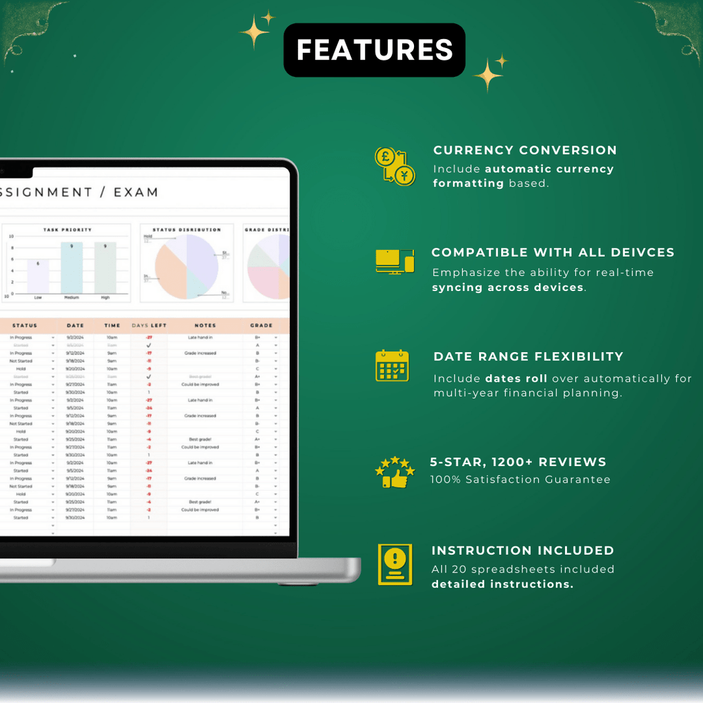 Student Planner Spreadsheet Bundle – Spread Sheet Max