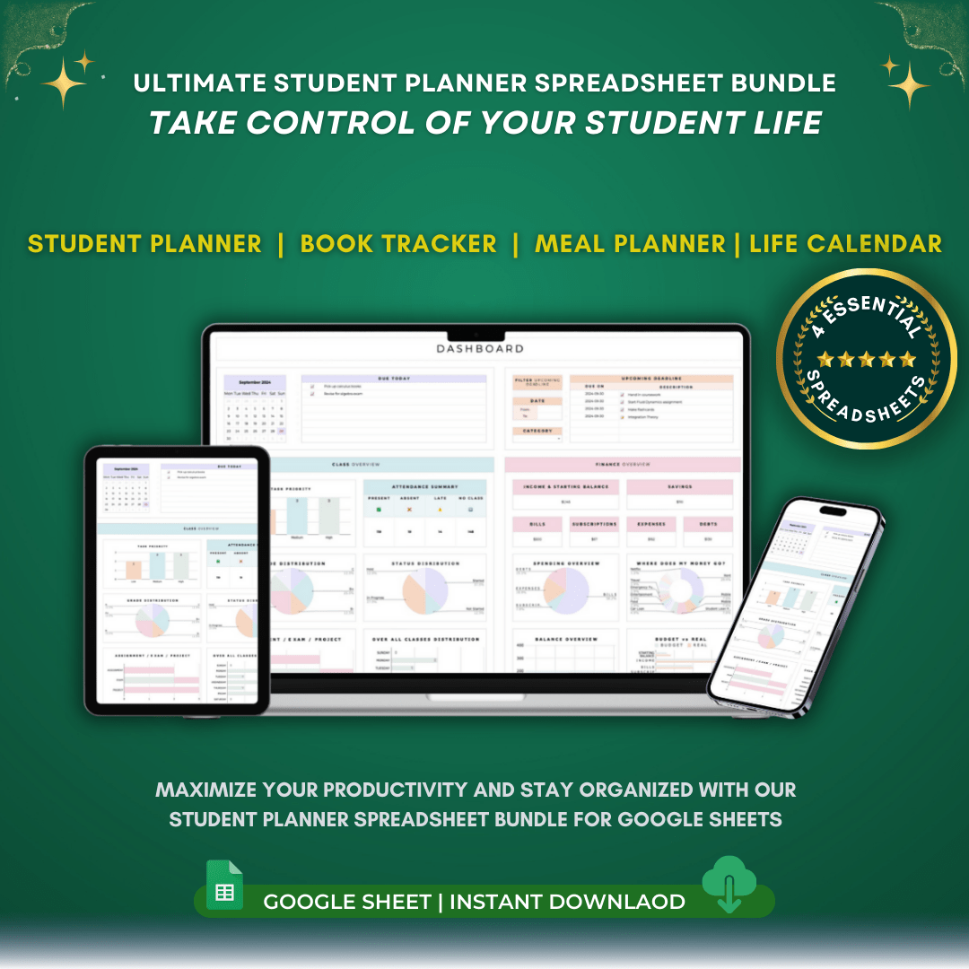 Student Planner Spreadsheet Bundle – Spread Sheet Max